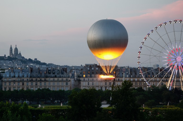 Olympic balloon rises again in Paris