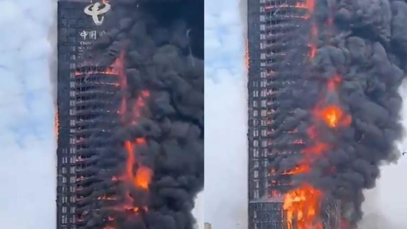 Fire engulfs office tower in China's Changsha city