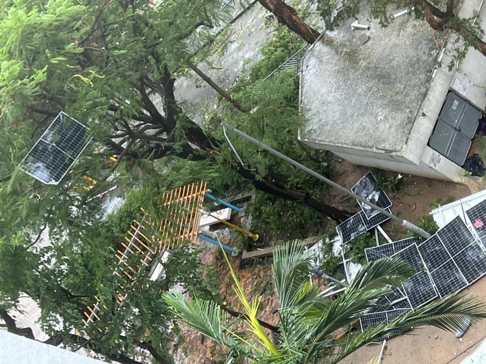 Solar panels and canopies blown away by typhoon Saola, no injuries reported