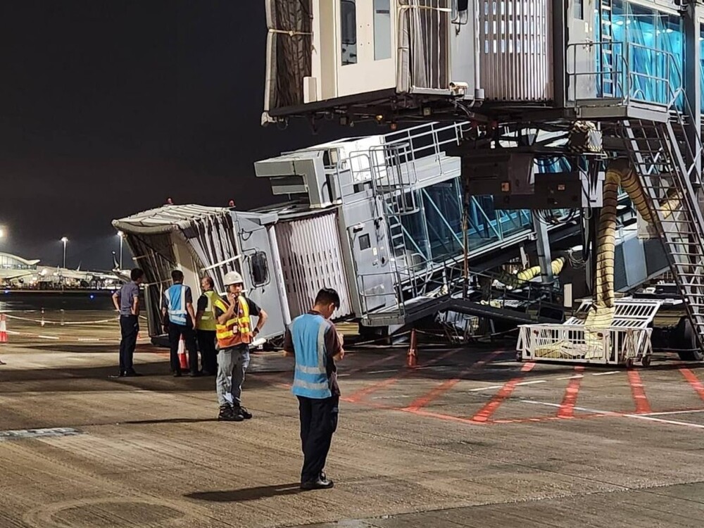 Air bridge collapses after storm water short-circuits control box