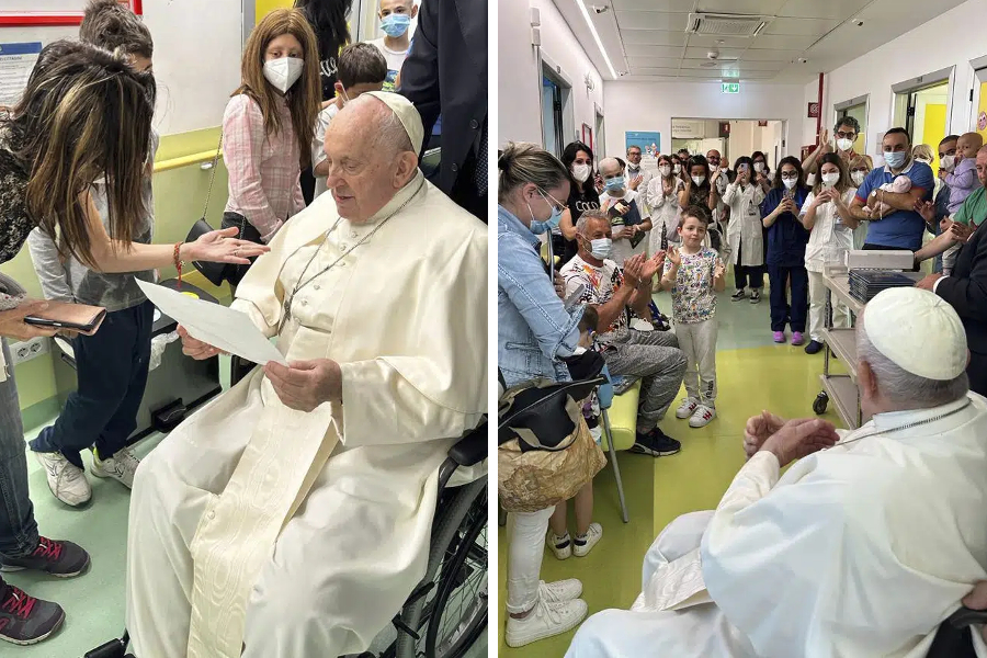 Recovering Pope visits children's cancer ward before Friday discharge ...