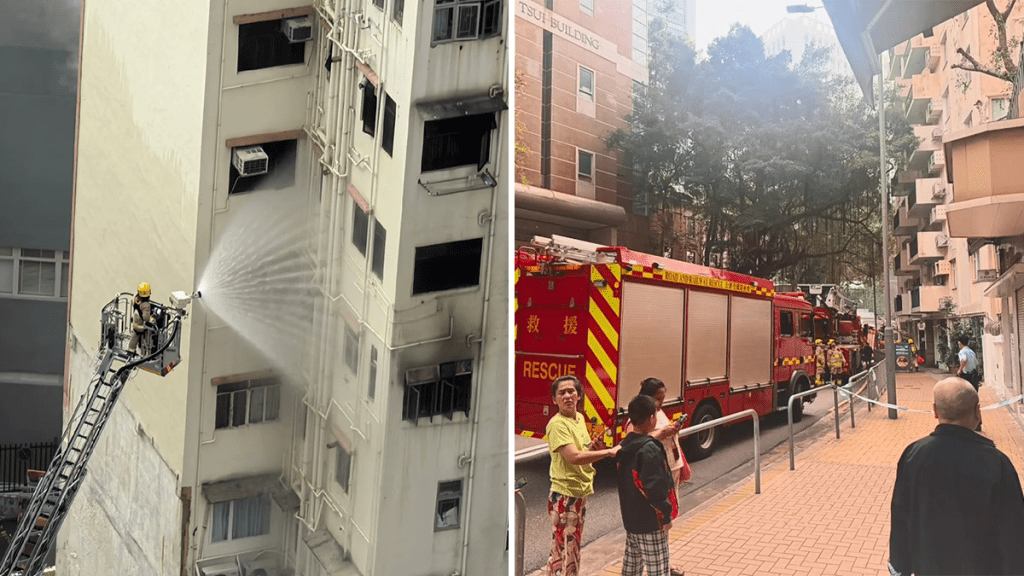 Air Conditioner fire in Sai Ying Pun traps elderly man, disrupts traffic