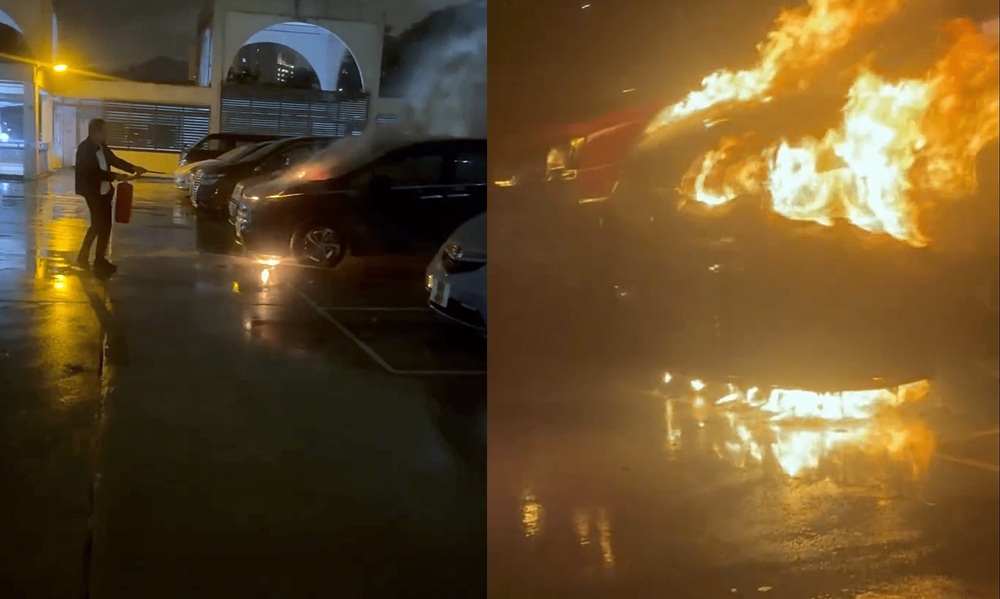 Car seen engulfed in fire at Sha Tin Sui Wo Court