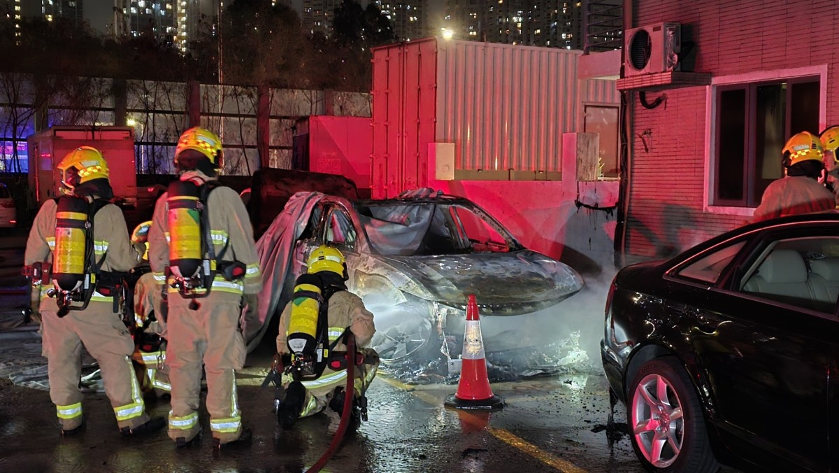 Electric Volvo catches fire in Tin Shui Wai car park, 2 other cars damaged