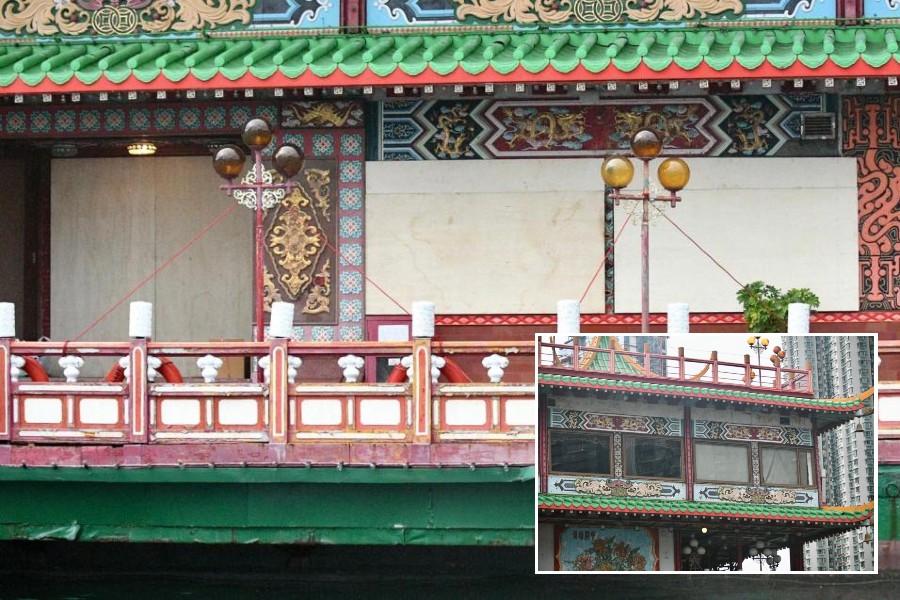 Jumbo Floating Restaurant begins hoarding works for HK exit