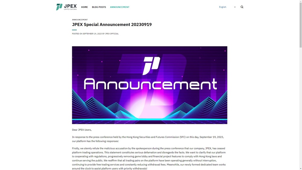 JPEX refutes SFC claims, reaffirms trading pairs on the platform ...