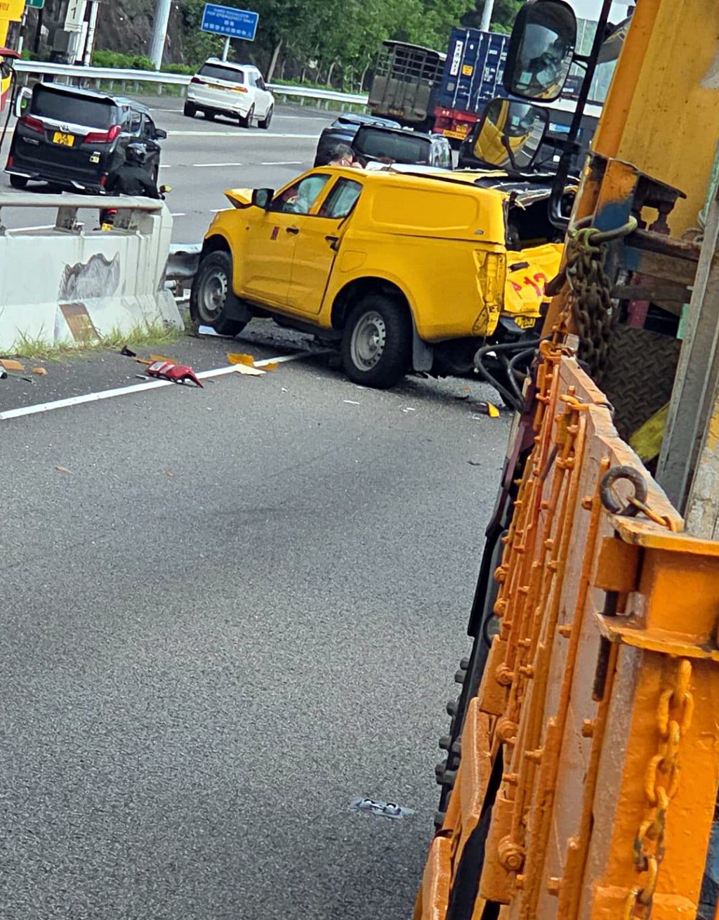 Maintenance worker killed, five injured in three-vehicle crash on Tsing ...